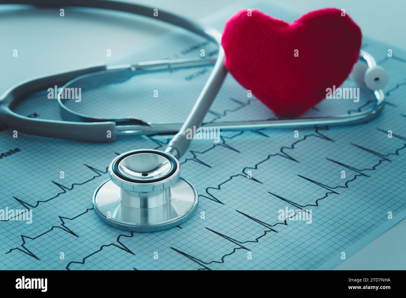 Heart ,stethoscope on cardiogram report of cardiology patient ...