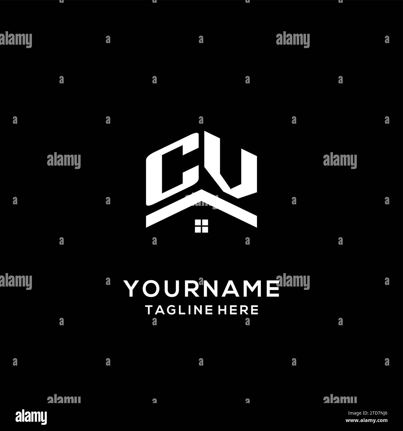 Initial CV logo with abstract home roof, simple and clean real estate ...