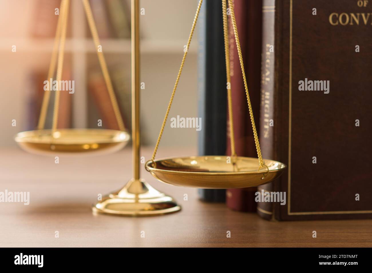 Justice and Law Concept. Scales of justice and legal book in courtroom ...