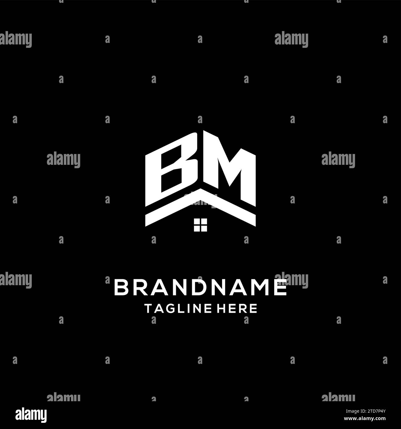 Initial BM logo with abstract home roof, simple and clean real estate ...
