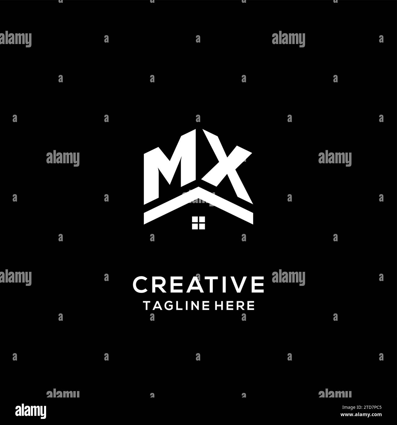 Initial MX logo with abstract home roof, simple and clean real estate logo design vector graphic ...