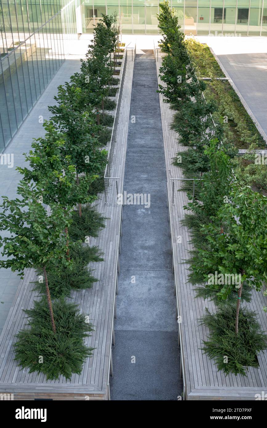Architecture. Ecologically sustainable city. Plants and greenery in an ...