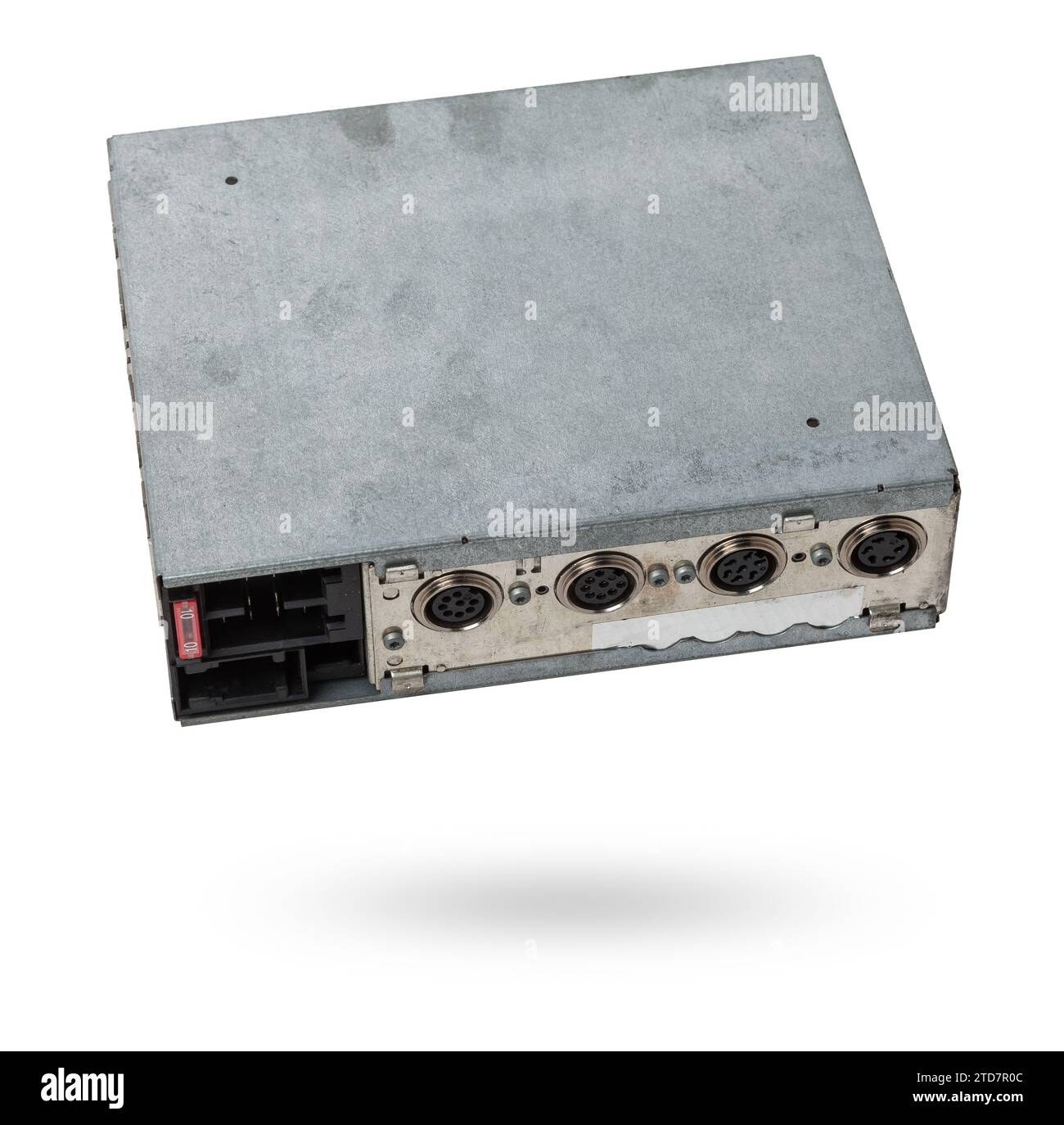 car engine control unit with metal elements on a white isolated ...