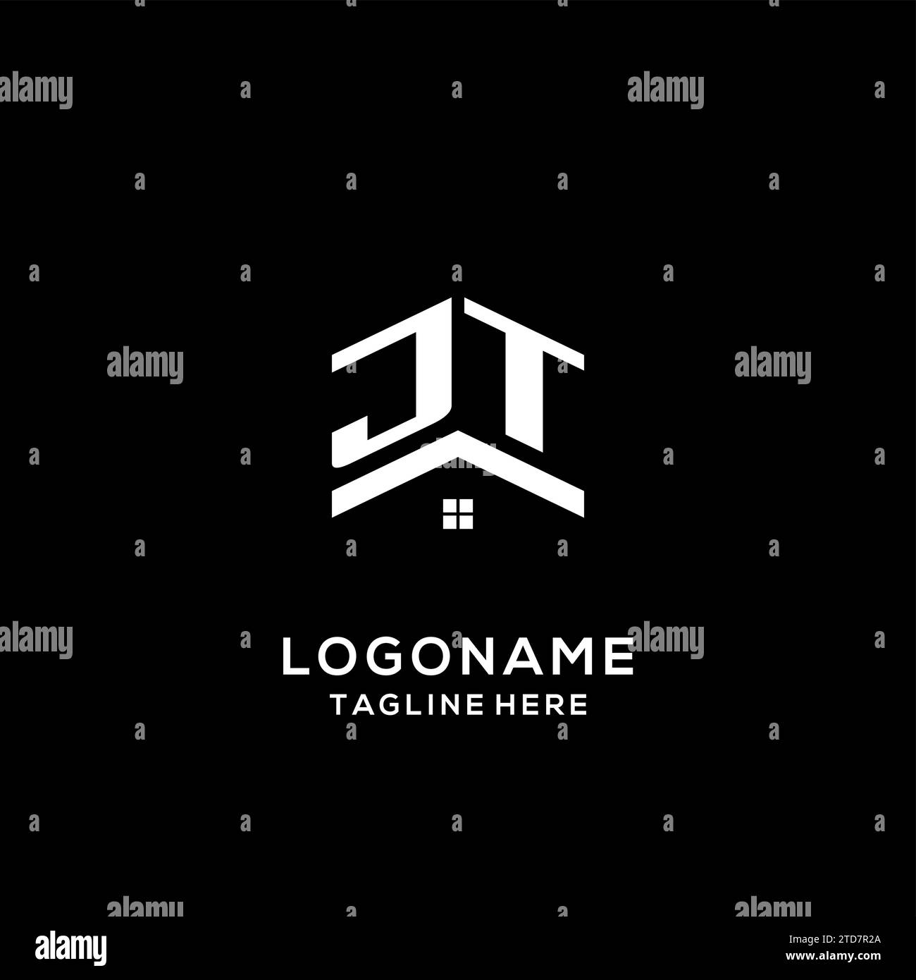 Initial JT logo with abstract home roof, simple and clean real estate logo design vector graphic ...