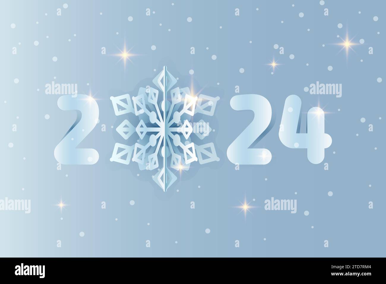 New year date 2024 decorated with origami snowflake cut out of paper as ...