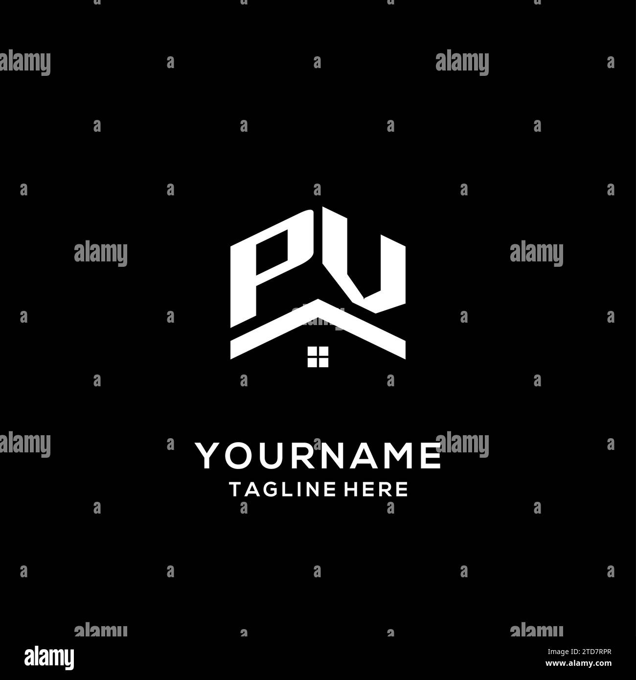 Initial PV logo with abstract home roof, simple and clean real estate ...