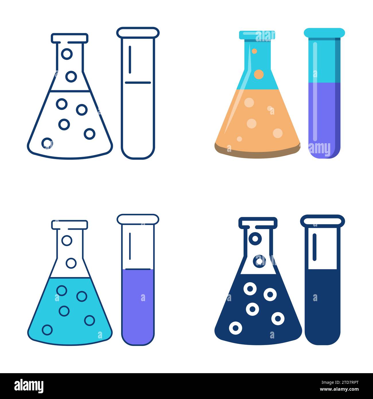 Lab glassware icon set in flat and line style. Chemistry flask and test ...
