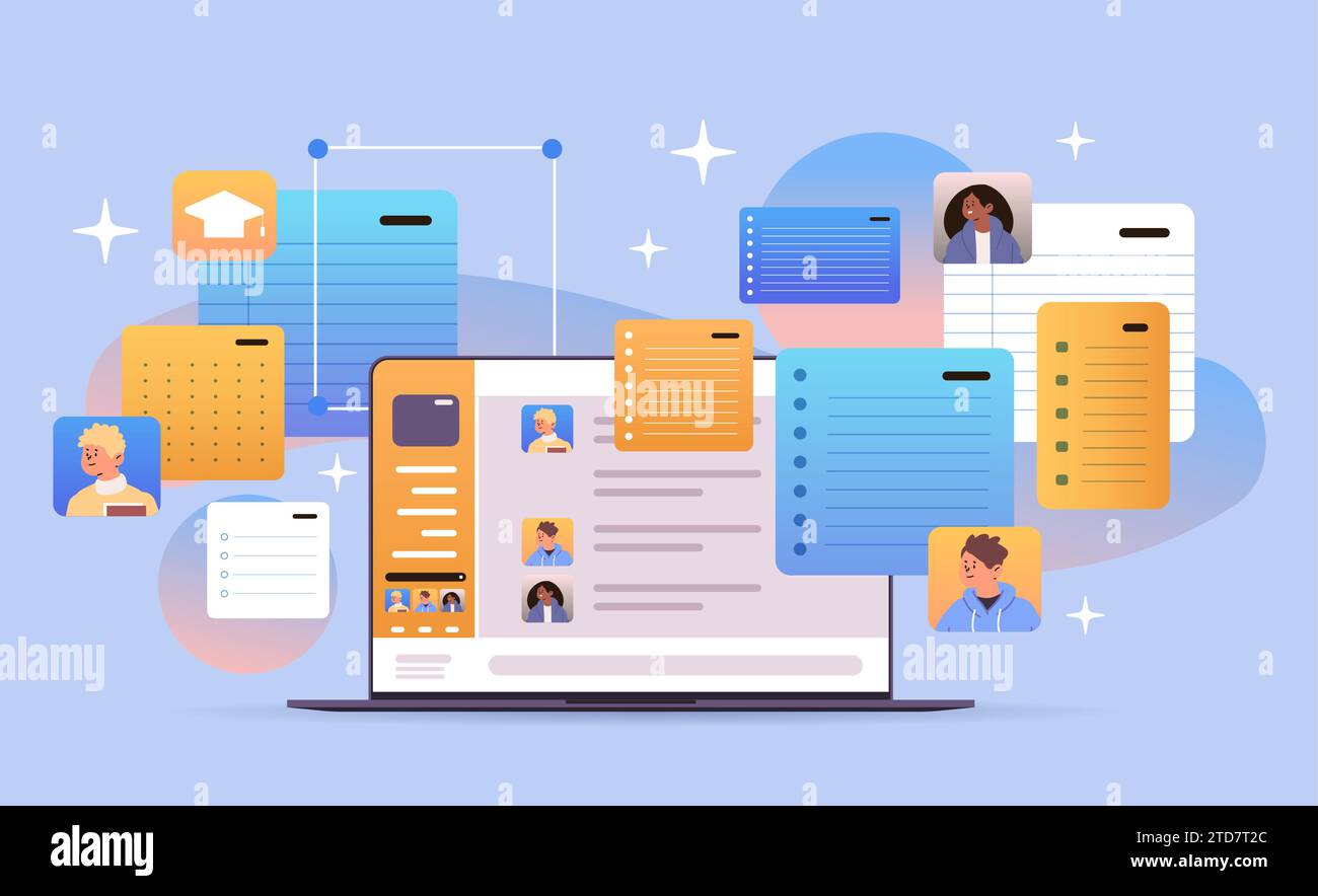 mix race students group taking notes and organizing personal ...