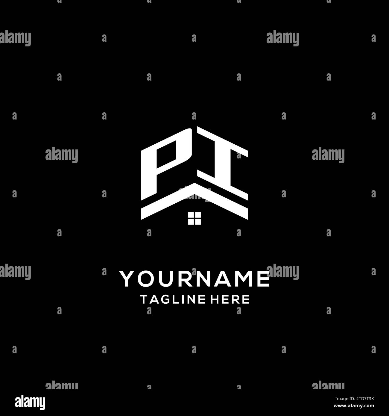 Initial PI logo with abstract home roof, simple and clean real estate logo design vector graphic ...