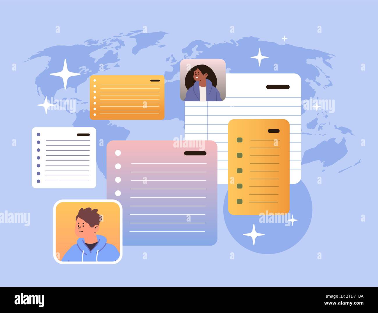 mix race students taking notes and organizing personal information in ...