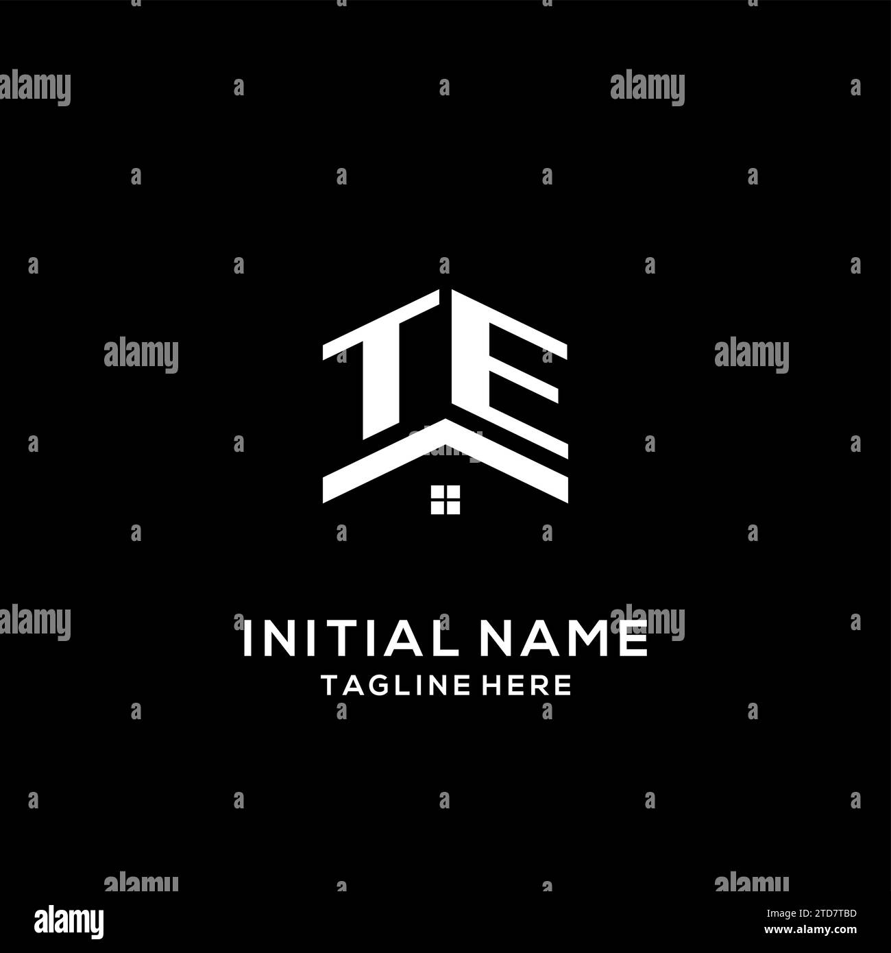 Initial TE logo with abstract home roof, simple and clean real estate ...