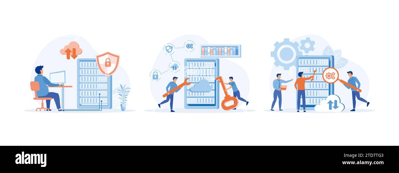 Server maintenance support. Server Security. Team doing maintenance and ...