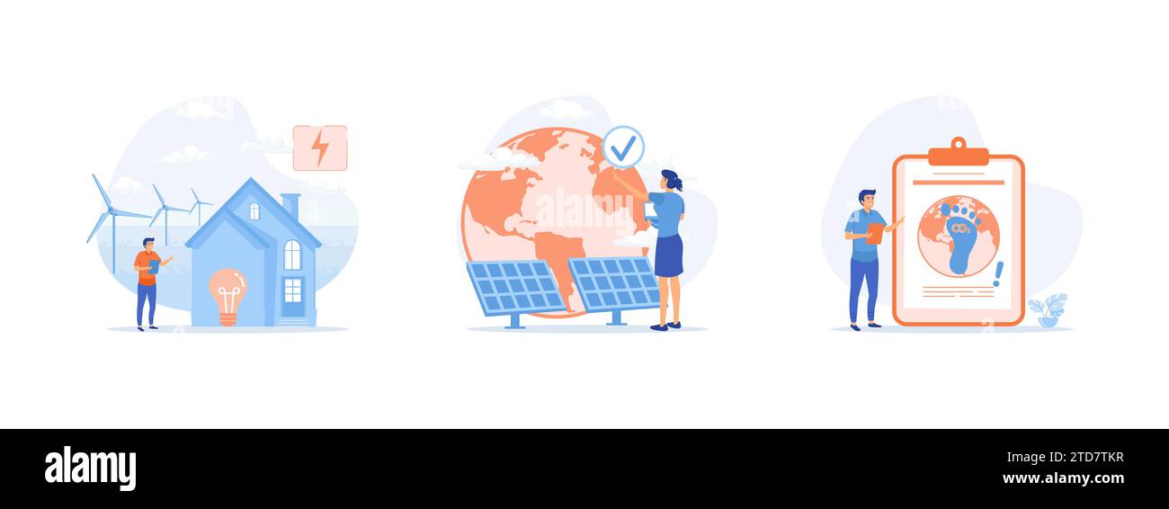 Energy efficiency in household and industry. People using green ...