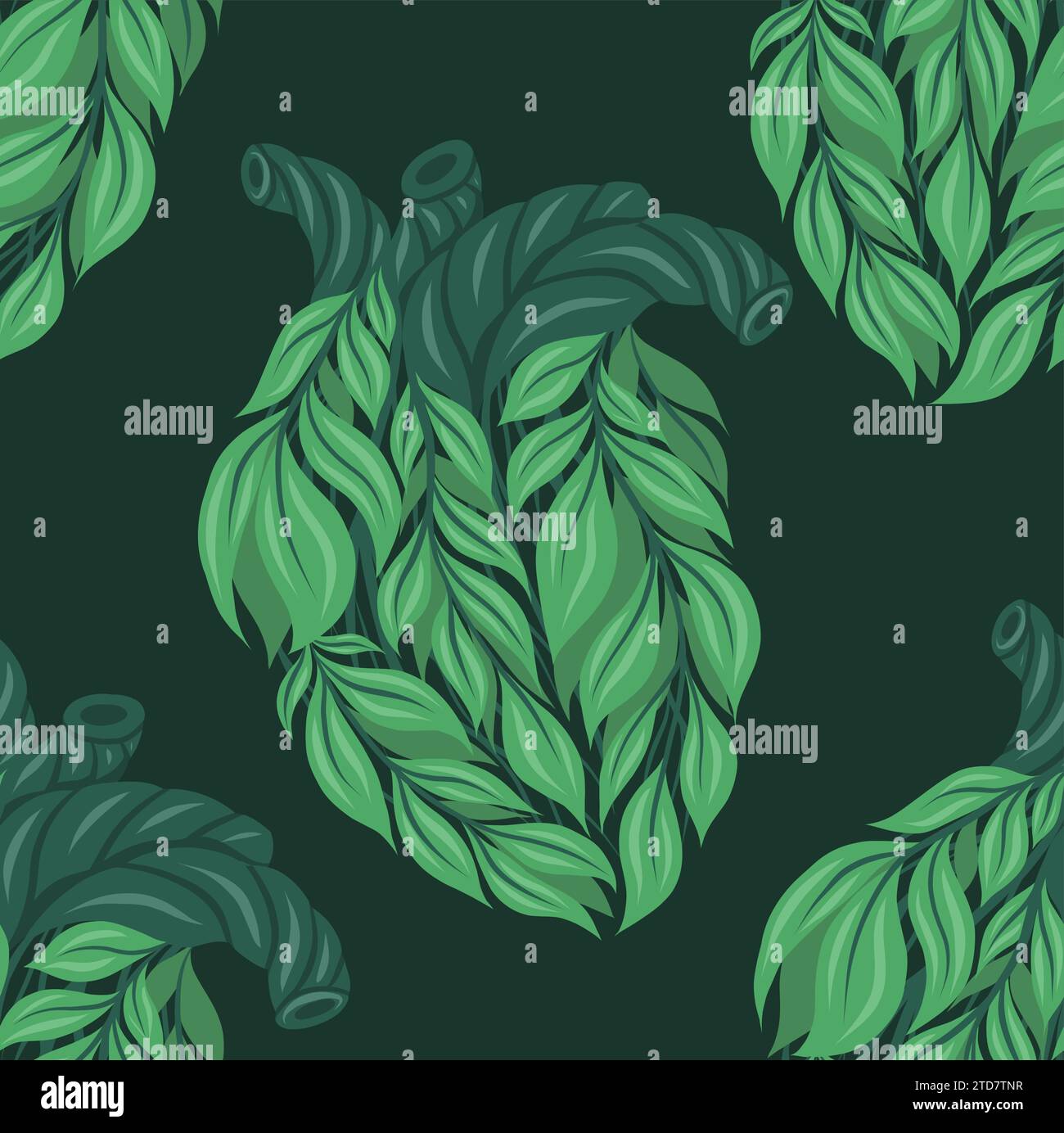 Vector seamless pattern with healthy human hearts made of leaves on ...