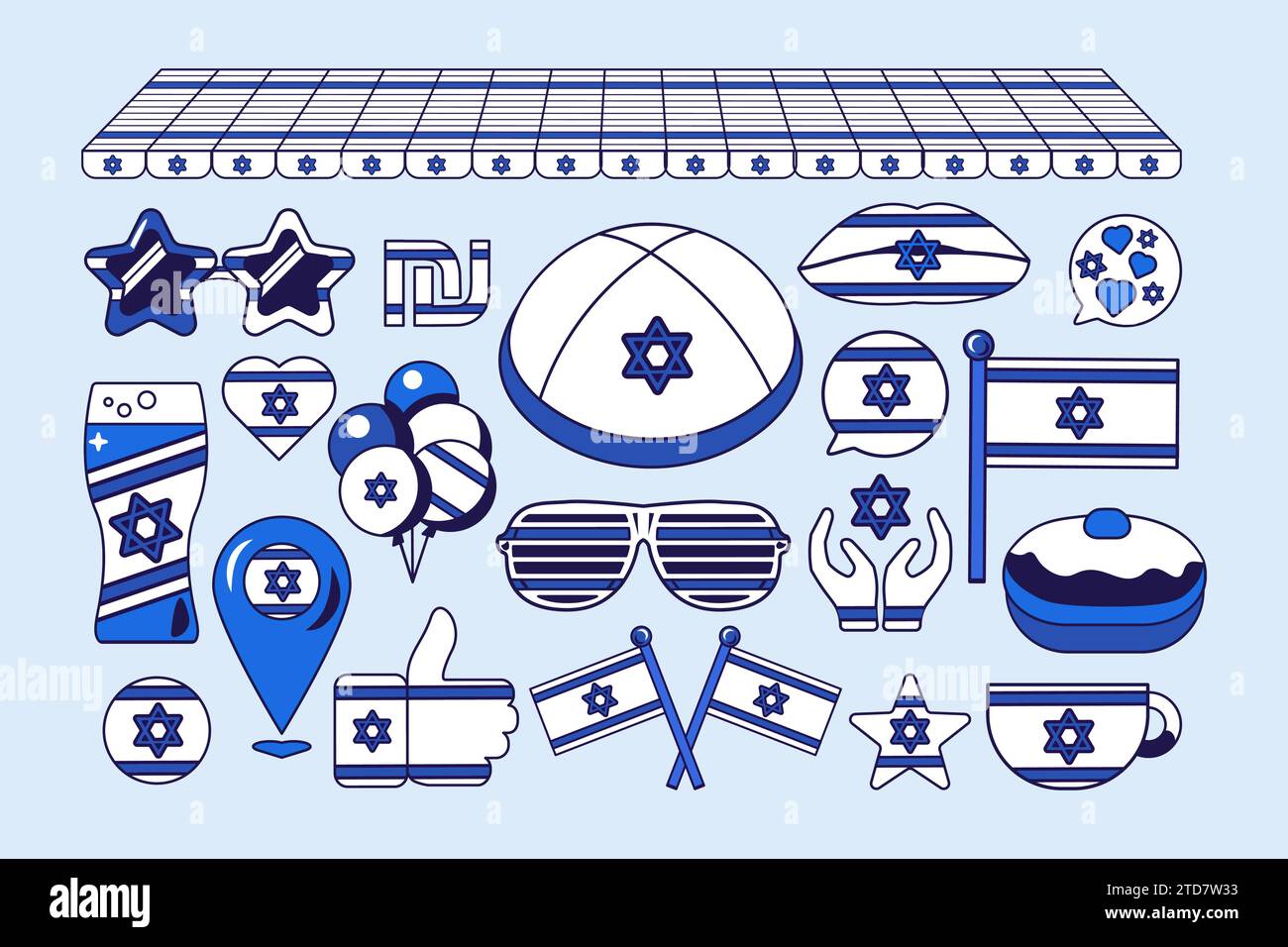 Set of festive elements, attributes of Israel Jewish Holidays. Star of ...