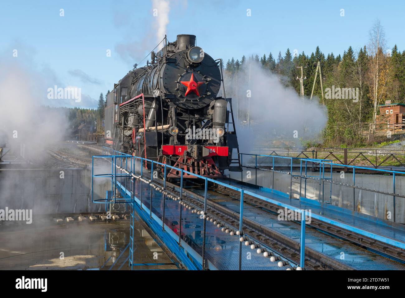 RUSKEALA, RUSSIA - OCTOBER 06, 2023: Soviet steam locomotive L-5164 ...
