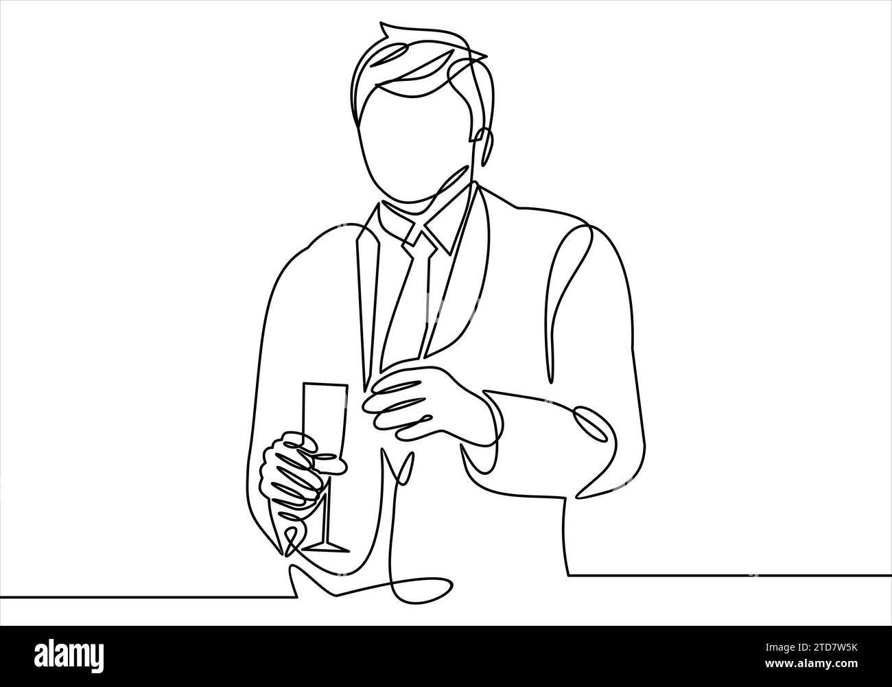 successful businessman holding a glass of champagne- continuous line ...