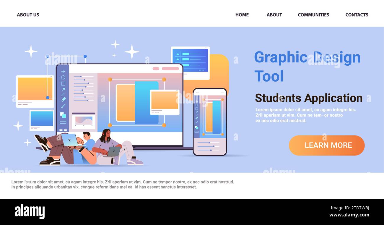 graphic design artists working on laptop man woman designers creating ...