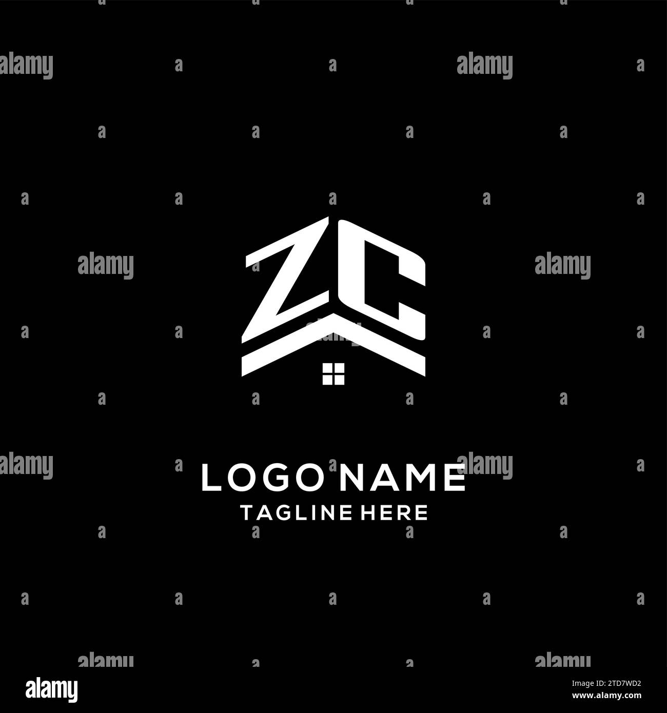 Initial ZC logo with abstract home roof, simple and clean real estate logo design vector graphic ...