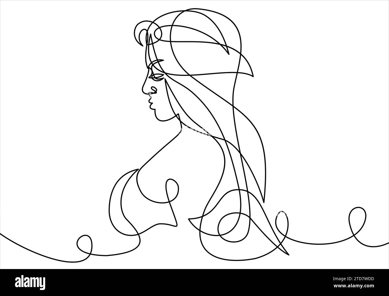 Continuous one line drawing. Abstract portrait of romantic woman face ...