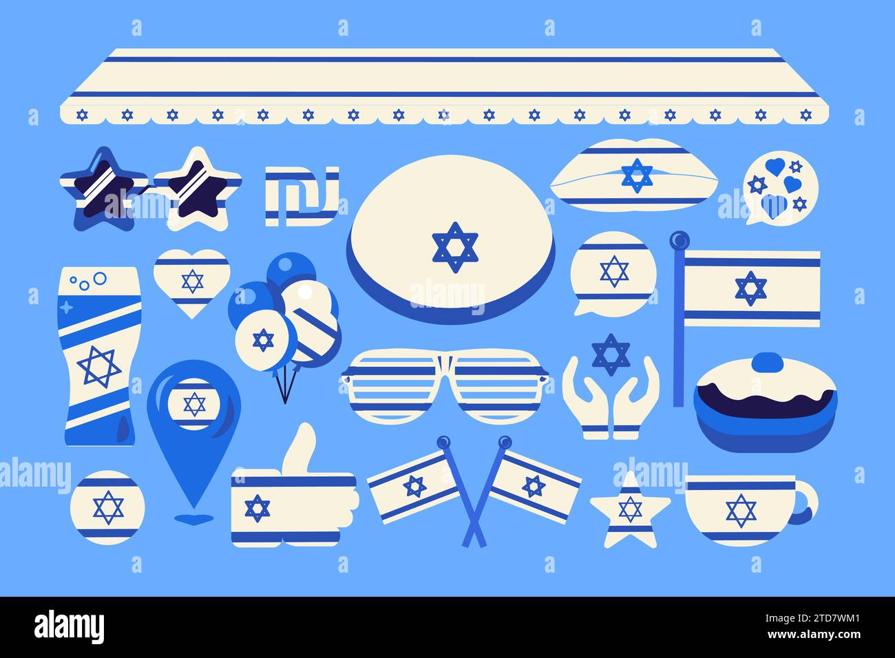 Set of Israel festive elements, attributes of believer Holiday. Israel ...