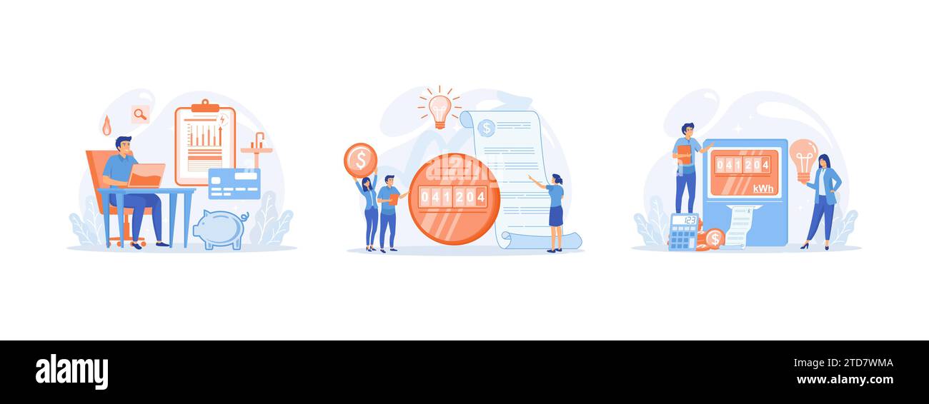 Paying utility bills online. Invoice and electricity meter. Paying ...