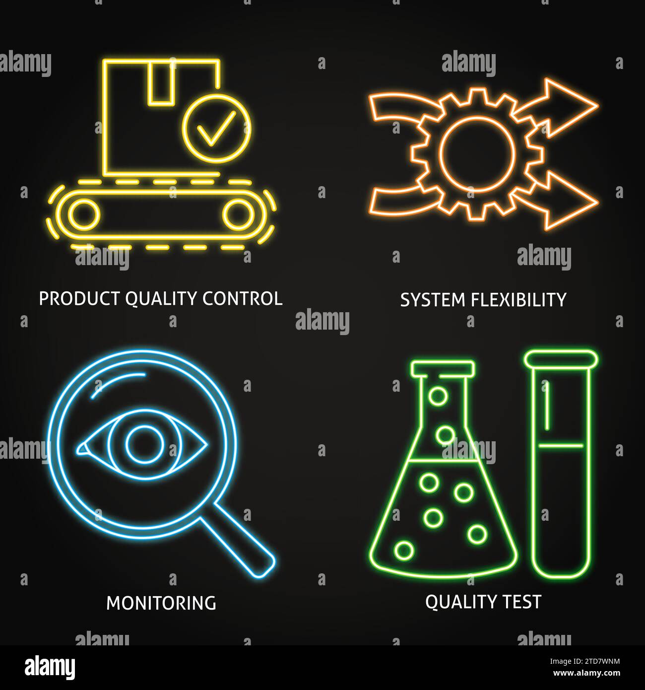 Product quality control neon icon set. Vector illustration Stock Vector ...