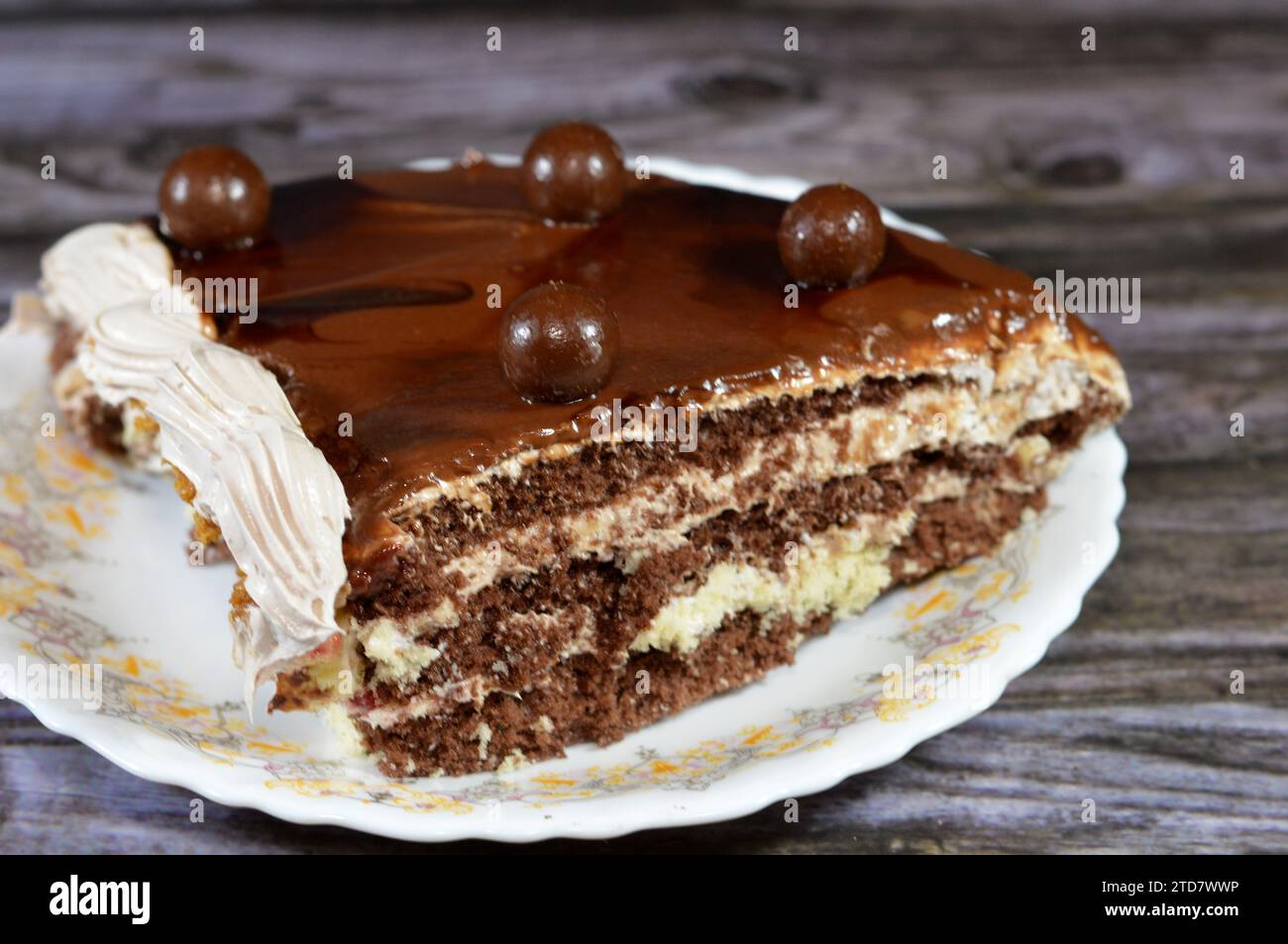 chocolate spongy creamy cake for celebrations from a birthday cake ...