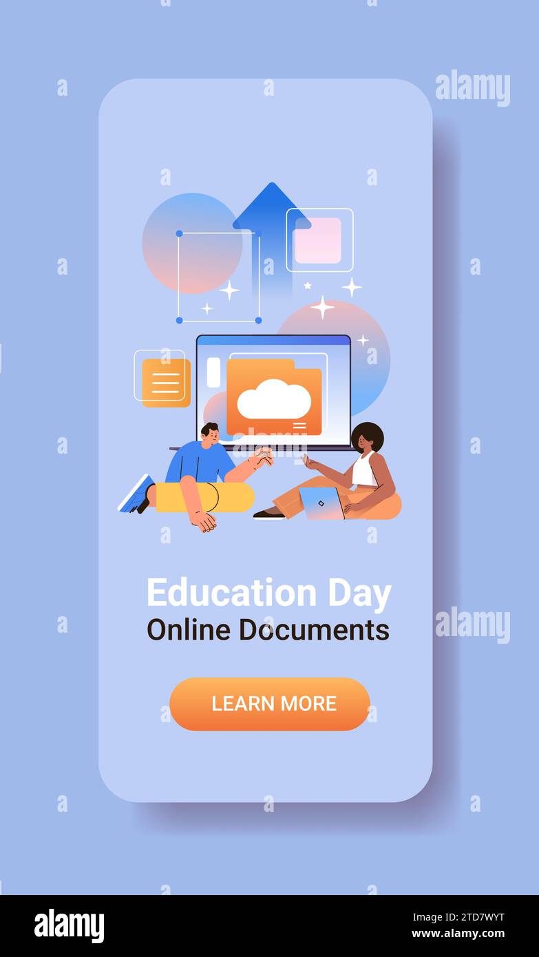 mix race students sending documents online education day live webinar distance e-learning ...