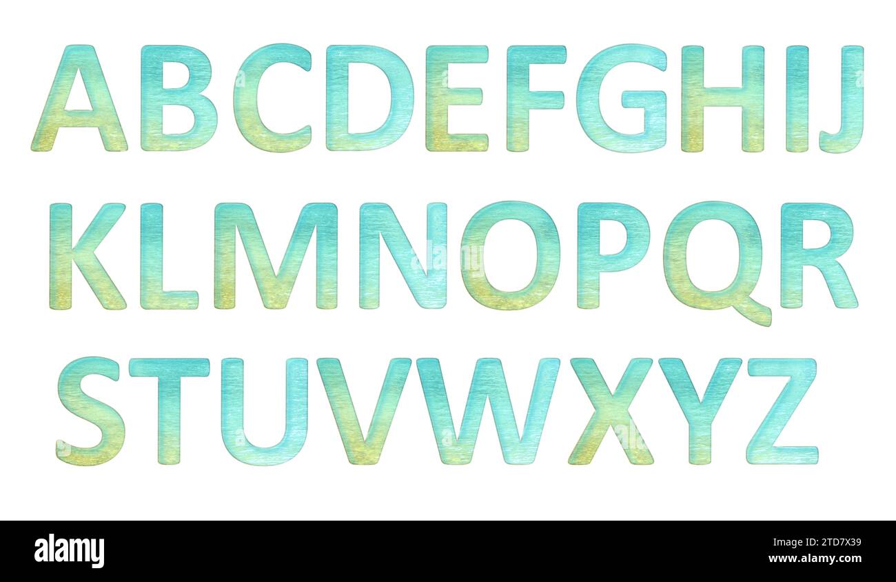 alphabet of golden turquoise teal bright glittering water cyan letters ...