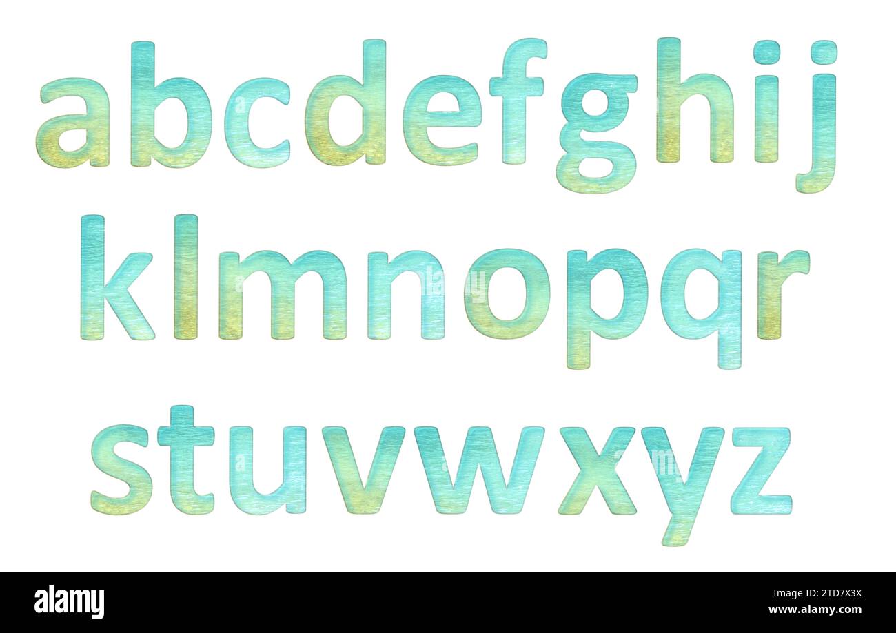 little small alphabet of golden turquoise teal bright glittering water ...