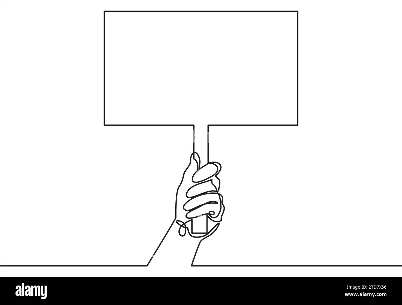 Continuous one line drawing hand holding signboard. illustration ...