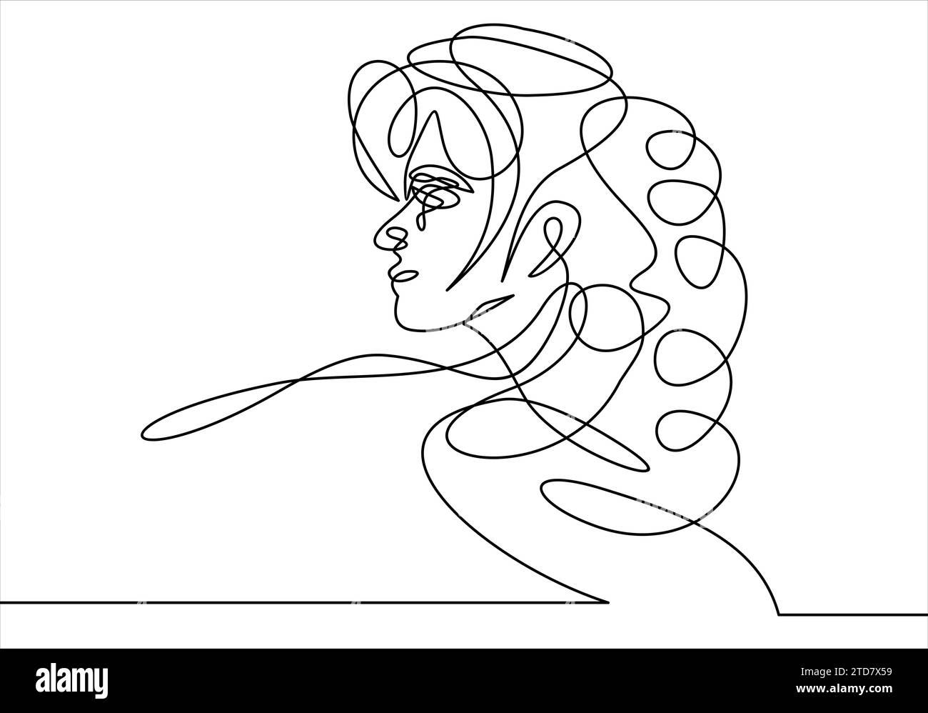 Continuous One Line Drawing Abstract Portrait Of Romantic Woman Face