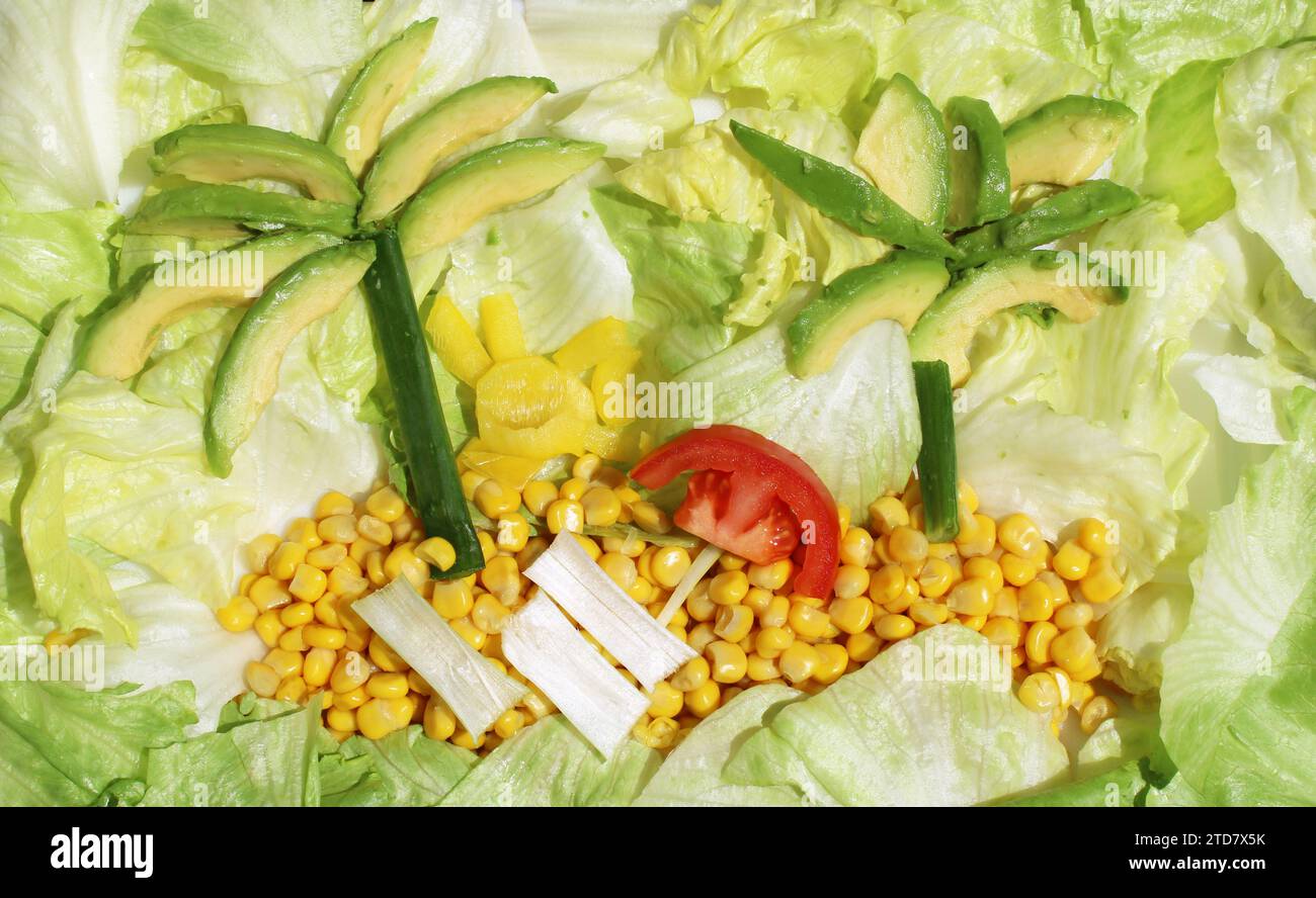 summer sunny wild fresh vegetables salad holiday island with avocados ...