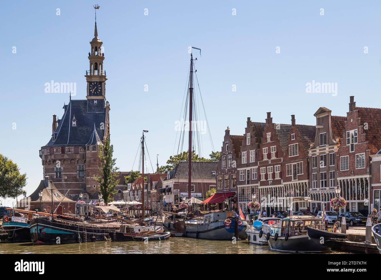 Historic tower and houses in the old harbor of the picturesque medieval ...