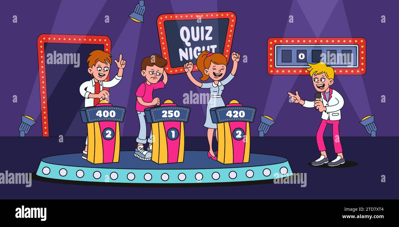 TV quiz show. Happy characters playing intellectual game and asking ... TV quiz show. Happy characters playing intellectual game and asking ...
