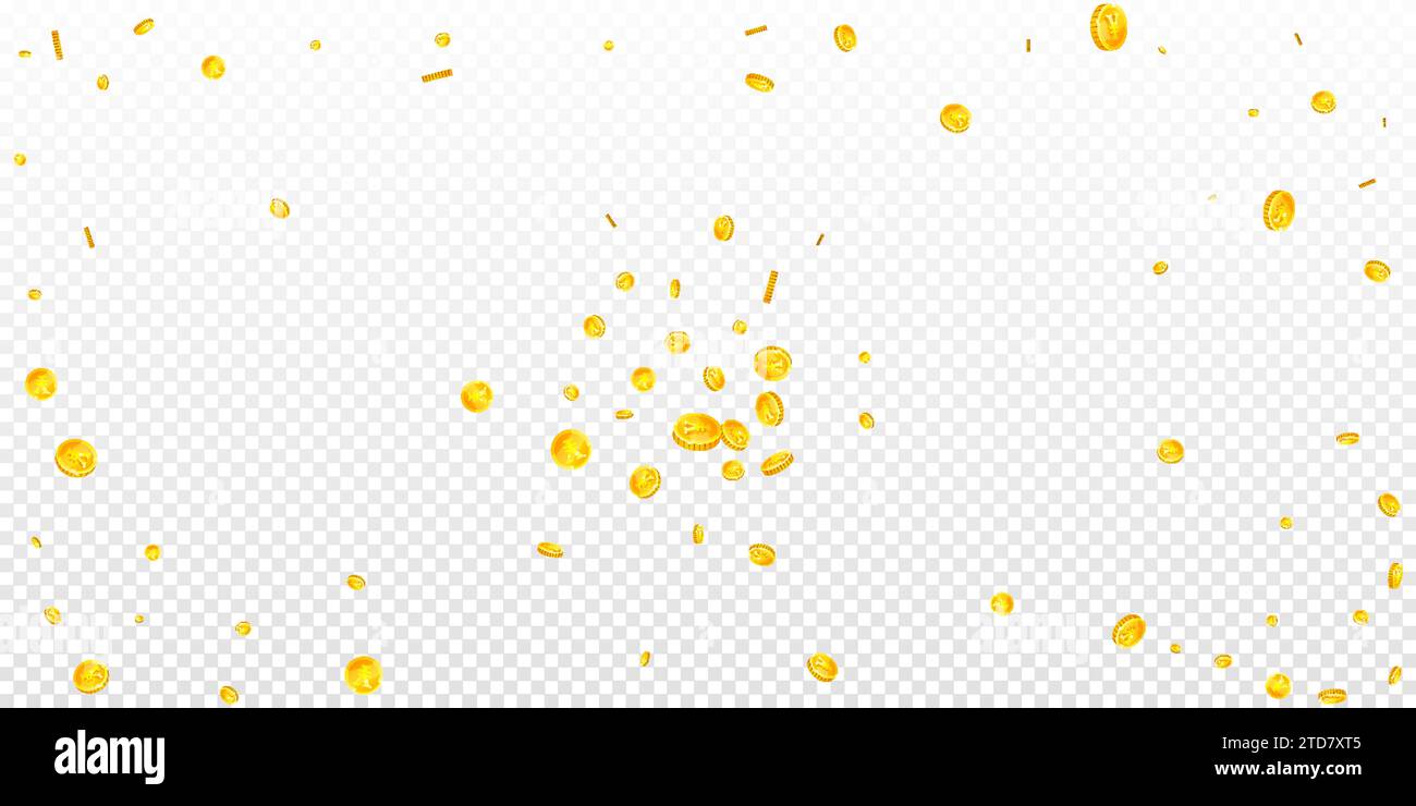 Chinese yuan coins falling. Scattered gold CNY coins. China money ...