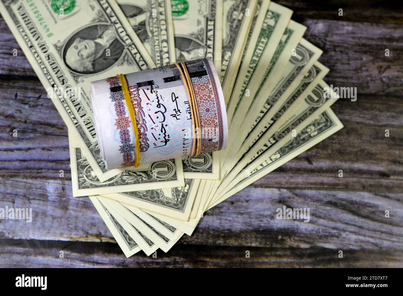 roll and bundle of Egypt money thousands of Pounds currency banknotes ...