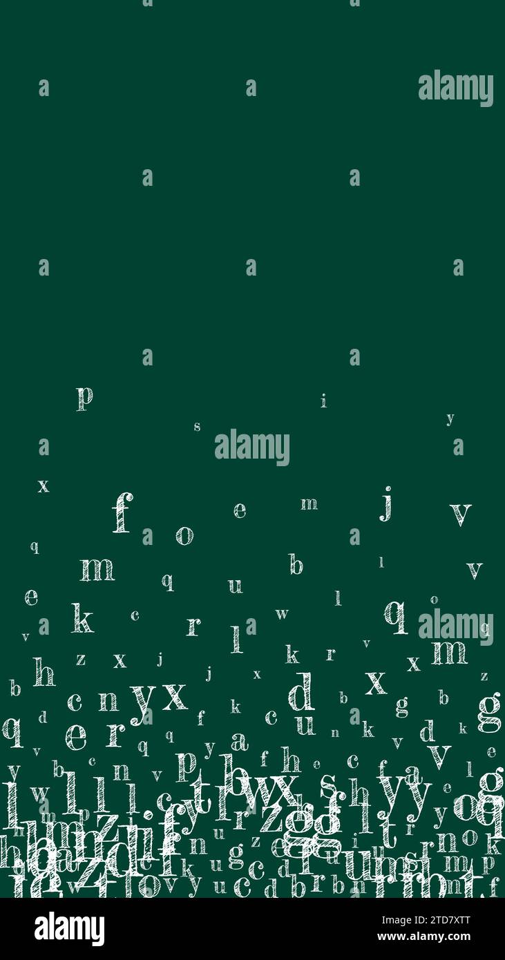 Scattered letters of latin alphabet. White chalk floating characters of ...