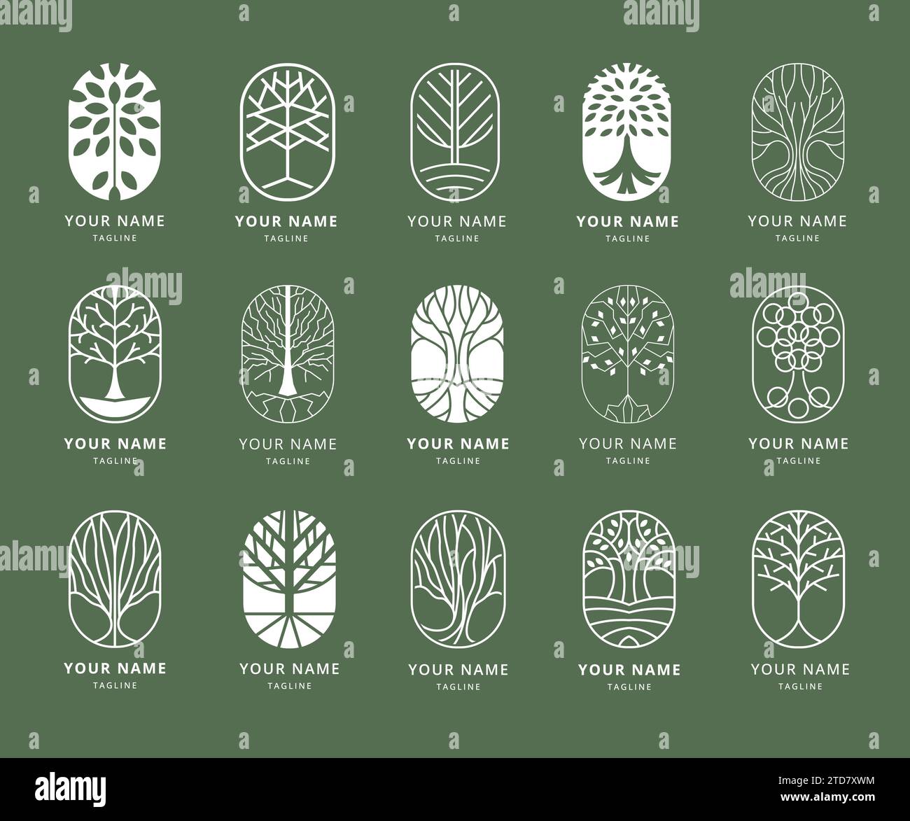 Pill shape tree emblem. Minimal tree with roots and leaves, growing ...