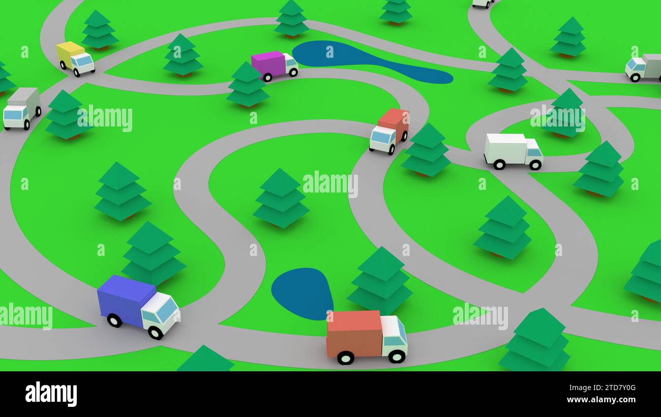 Semi truck deliver parcels 3d cartoon style intro 3d render Stock Photo ...
