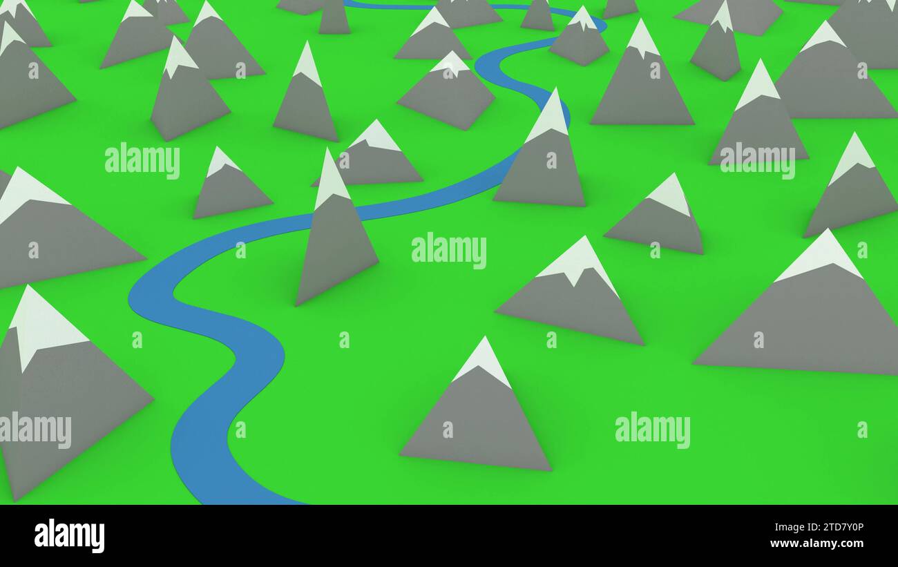 Low poly mountains green nature curve river intro 3d render Stock Photo ...