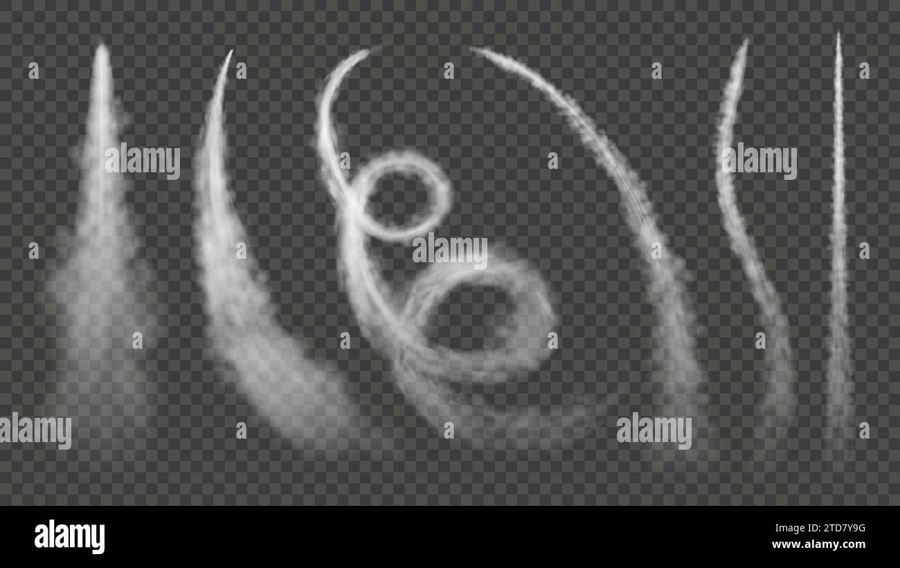 Plane smoke trails. Airplane fly effect, rocket engine tracks and vapor ...