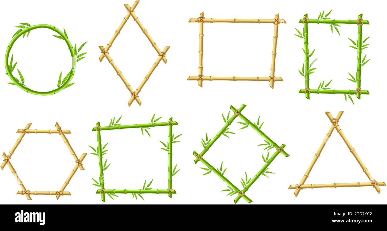 Bamboo frames. Brown bamboo sticks border frame, wooden and green ...