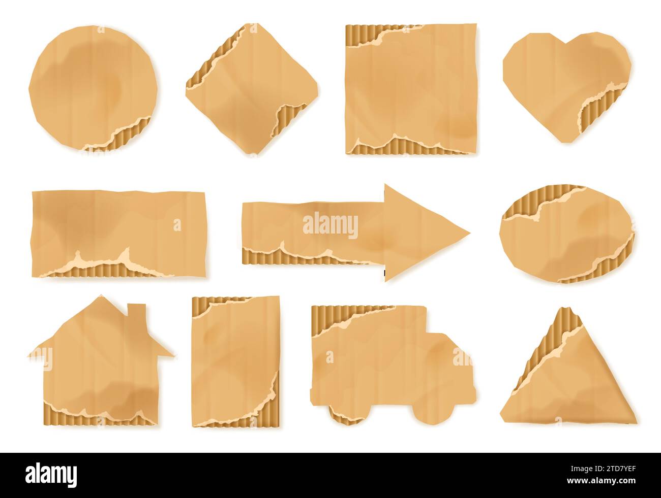 Cardboard shapes. Paperboard cutouts shapes of delivery truck, home ...