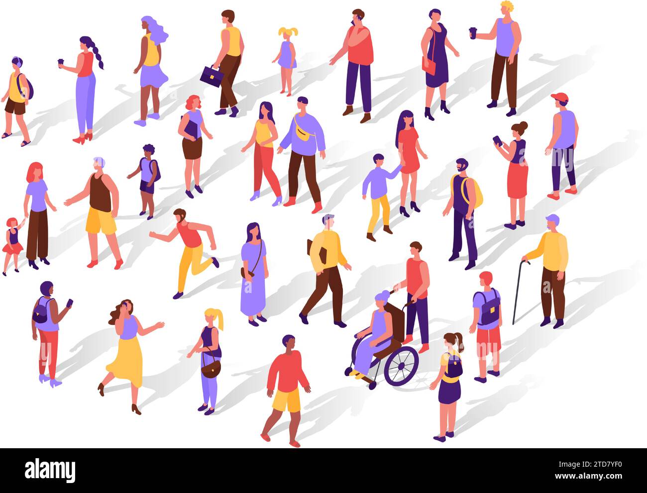 Top view diverse isometric people. Minimal flat human characters group ...