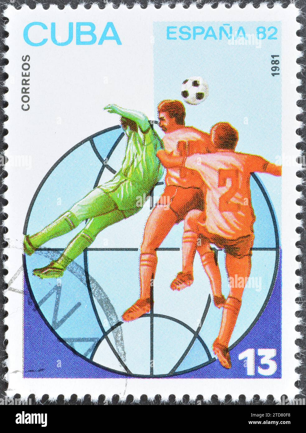 Cancelled postage stamp printed by Cuba, that shows Football, FIFA ...