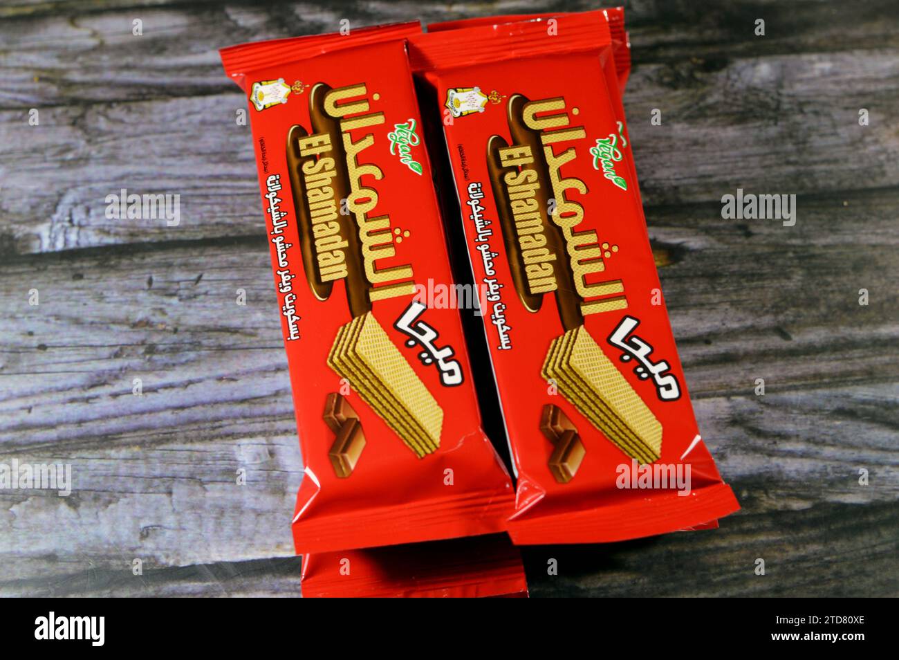 Cairo, Egypt, December 8 2023: El Shamadan Mega wafer filled with ...