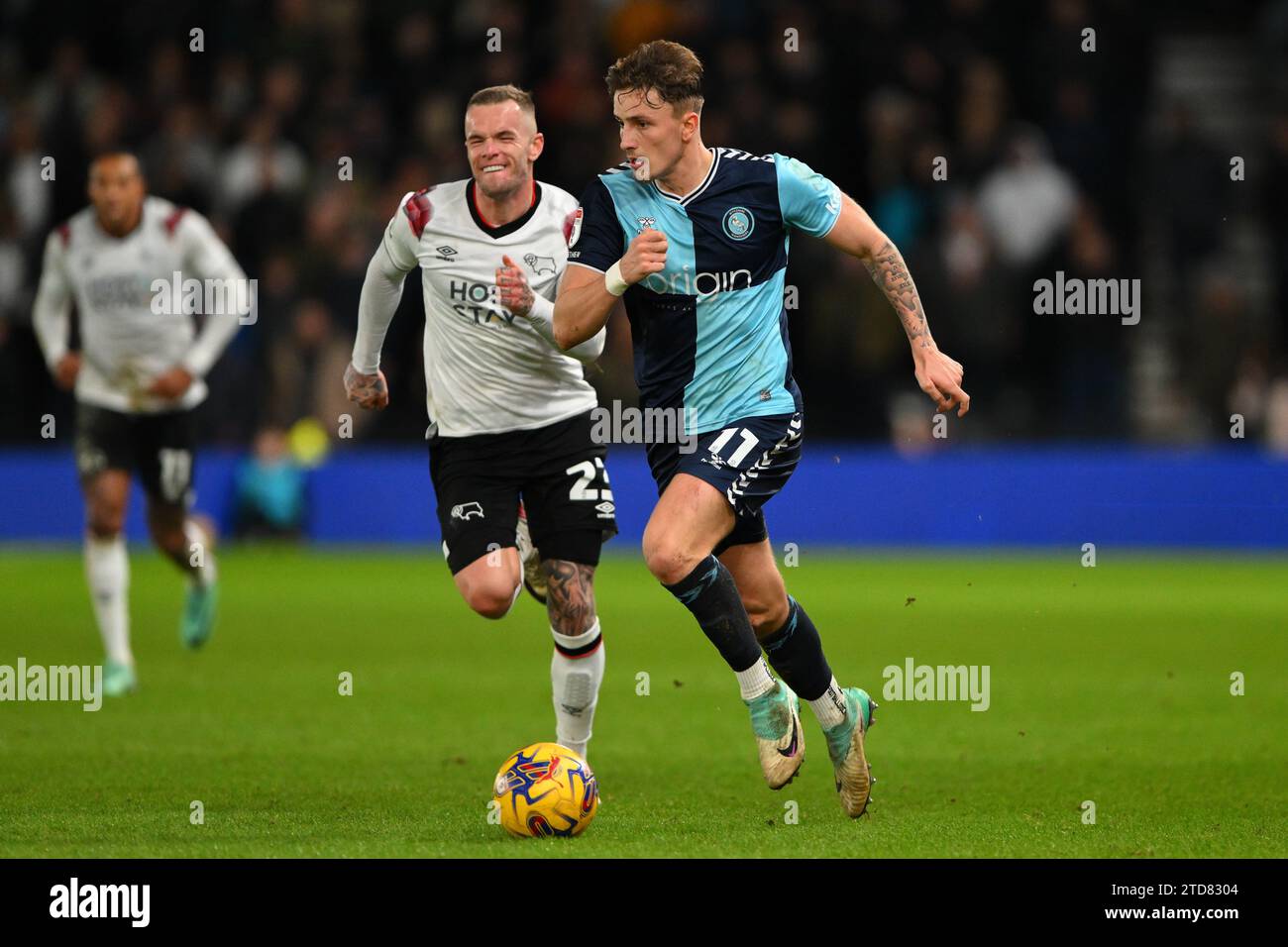 Derby, UK. 16th Dec, 2023. Harry Boyes of Wycombe Wanderers runs with ...