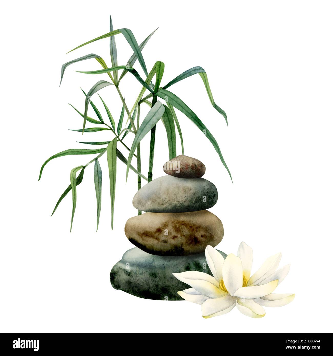 Lotus flower with balanced stones pyramid and bamboo realistic ...